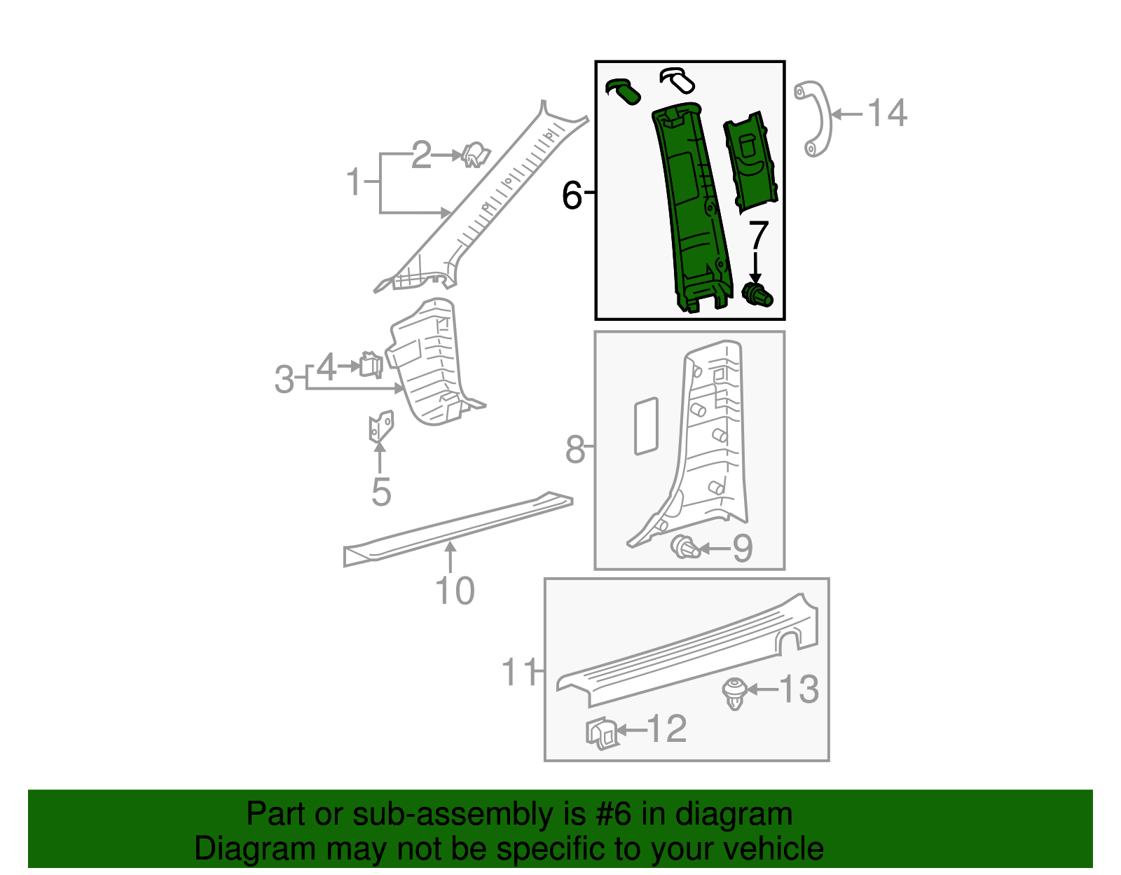 2011-2014 Toyota Sienna Upper Center Pillar Trim 62412-08070-B0 ...