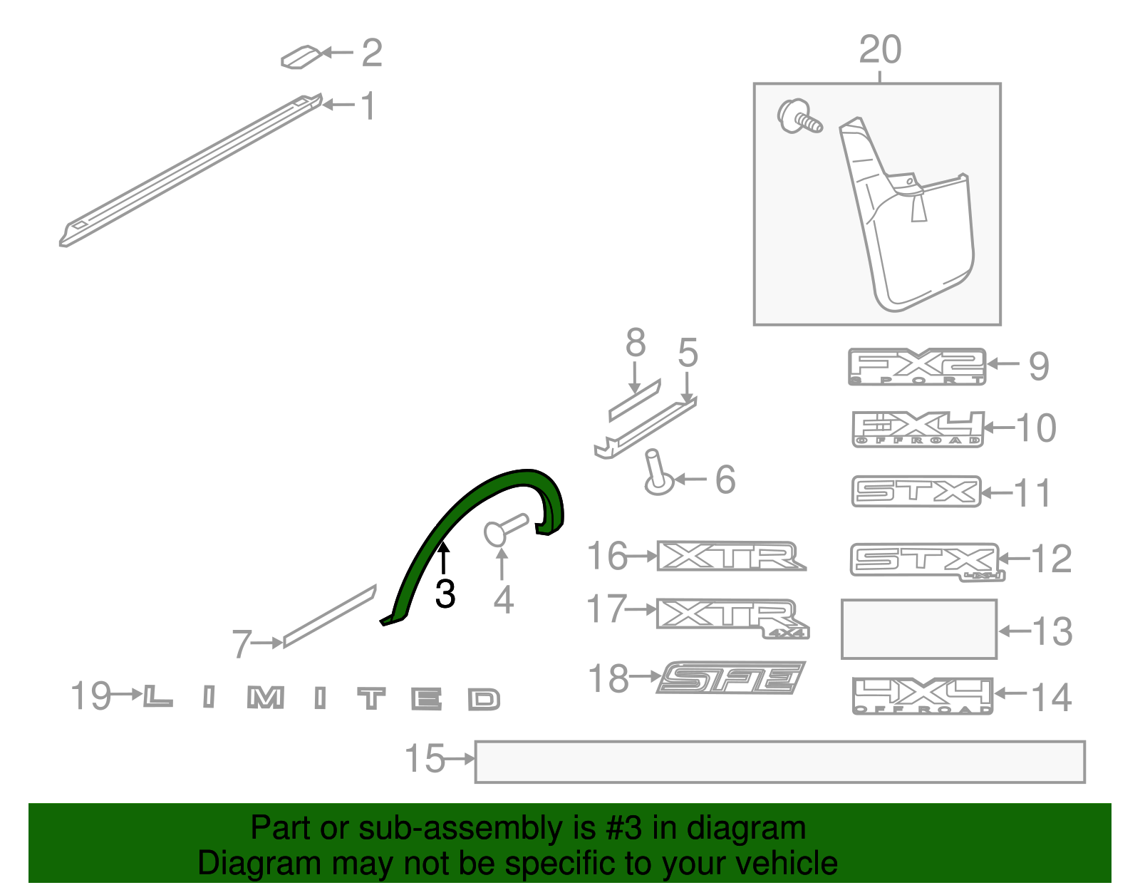 9L3Z-9929164-APTM - Wheel Opening Molding 2009-2014 Ford F-150 | Ford ...