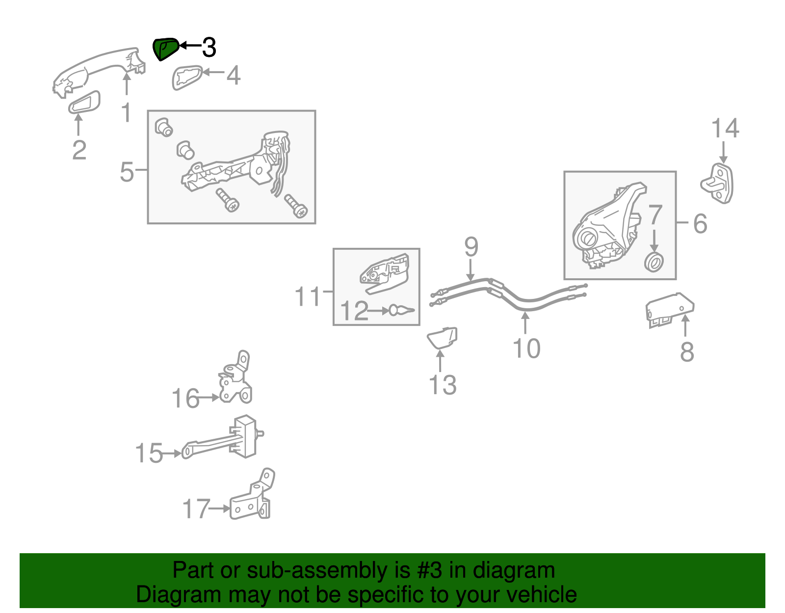 Genuine Toyota Handle, Outside Rear Cover part# 69227-0E040-C0 for 2014 ...