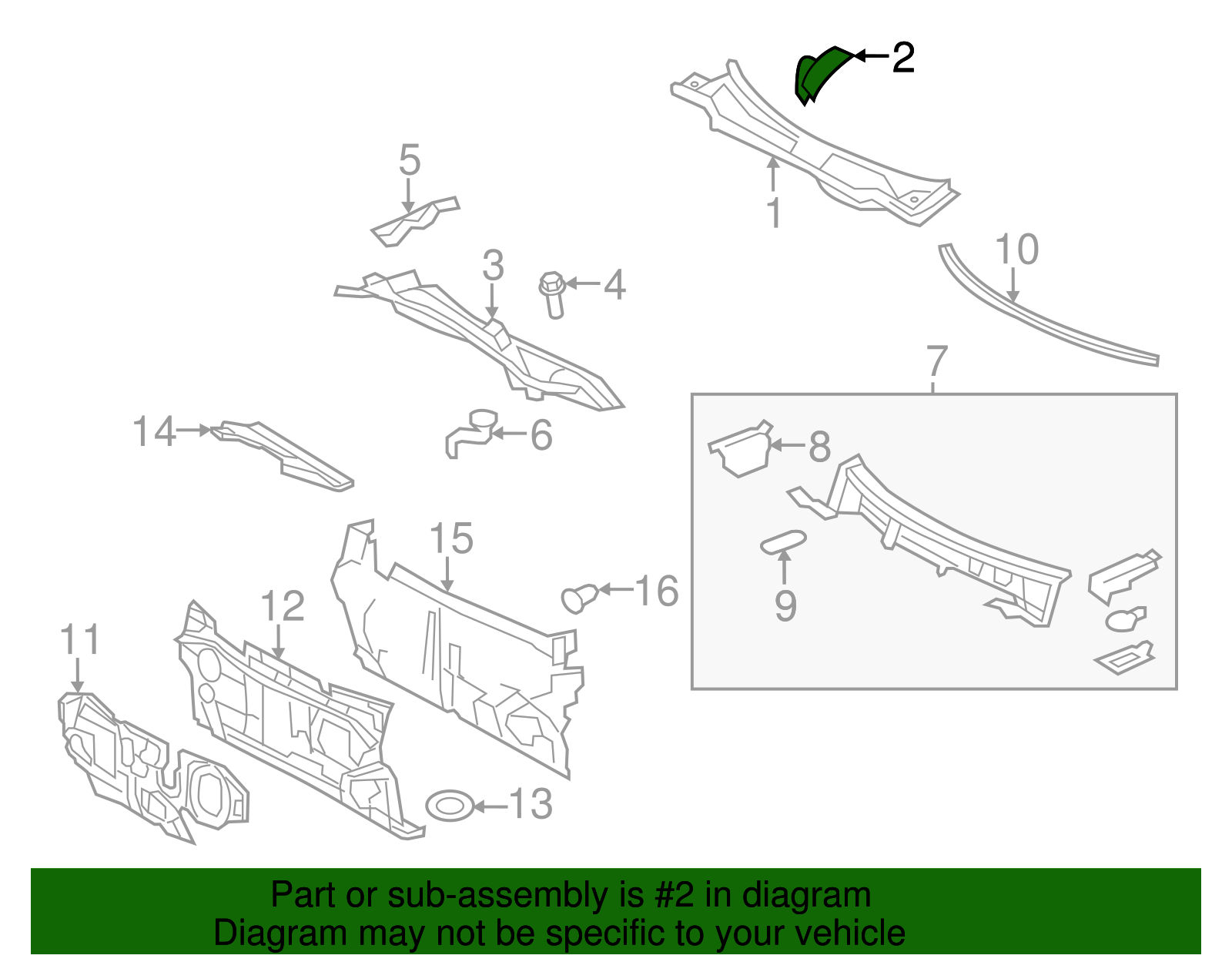 53866-06060 - Cowl Grille Seal - 2012-2014 Toyota Camry | Toyota Parts ...