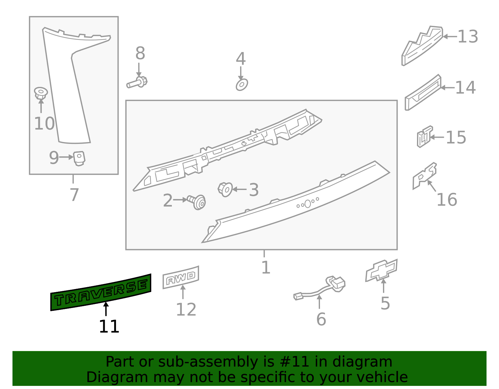 2011-2024 Chevrolet Bright Chrome Driver Side Liftgate Traverse Name ...