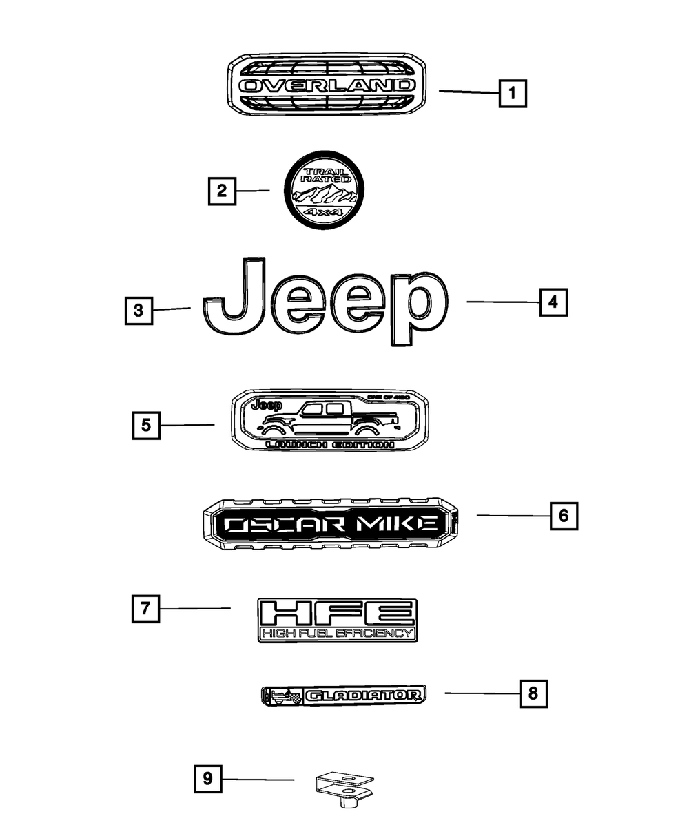 68518022AB - Nameplate 2021-2022 Jeep Gladiator | Big 3 Auto Parts
