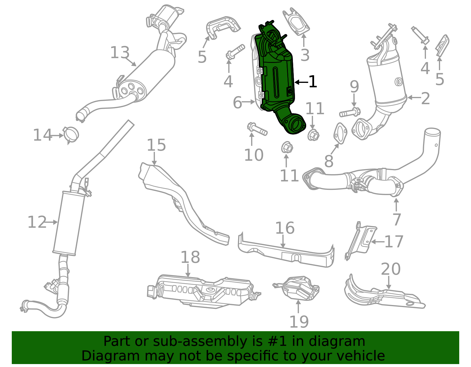 2011-2019 Mopar Exhaust And Catalytic Converter Manifold, Right Rear ...