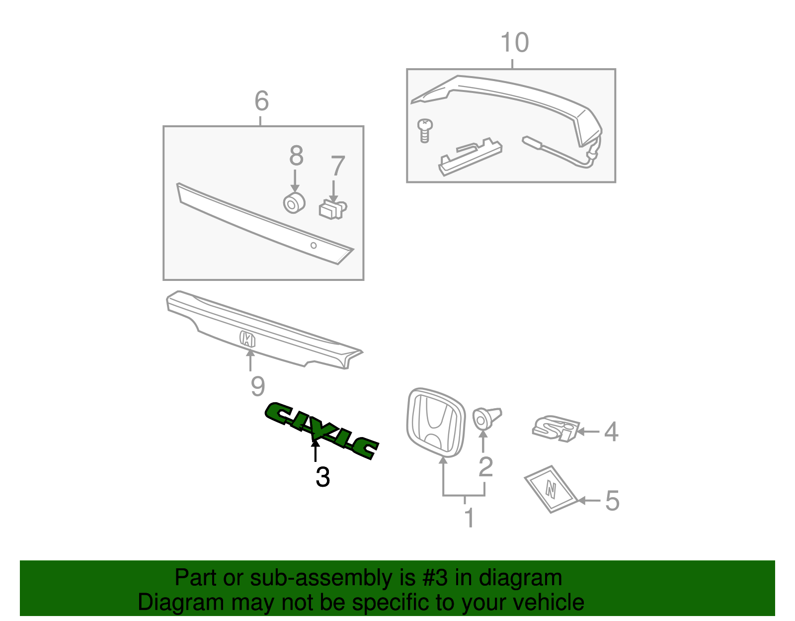 75722-SNA-A01 - Deck Lid Emblem 2006-2011 Honda Civic | Honda Parts Online