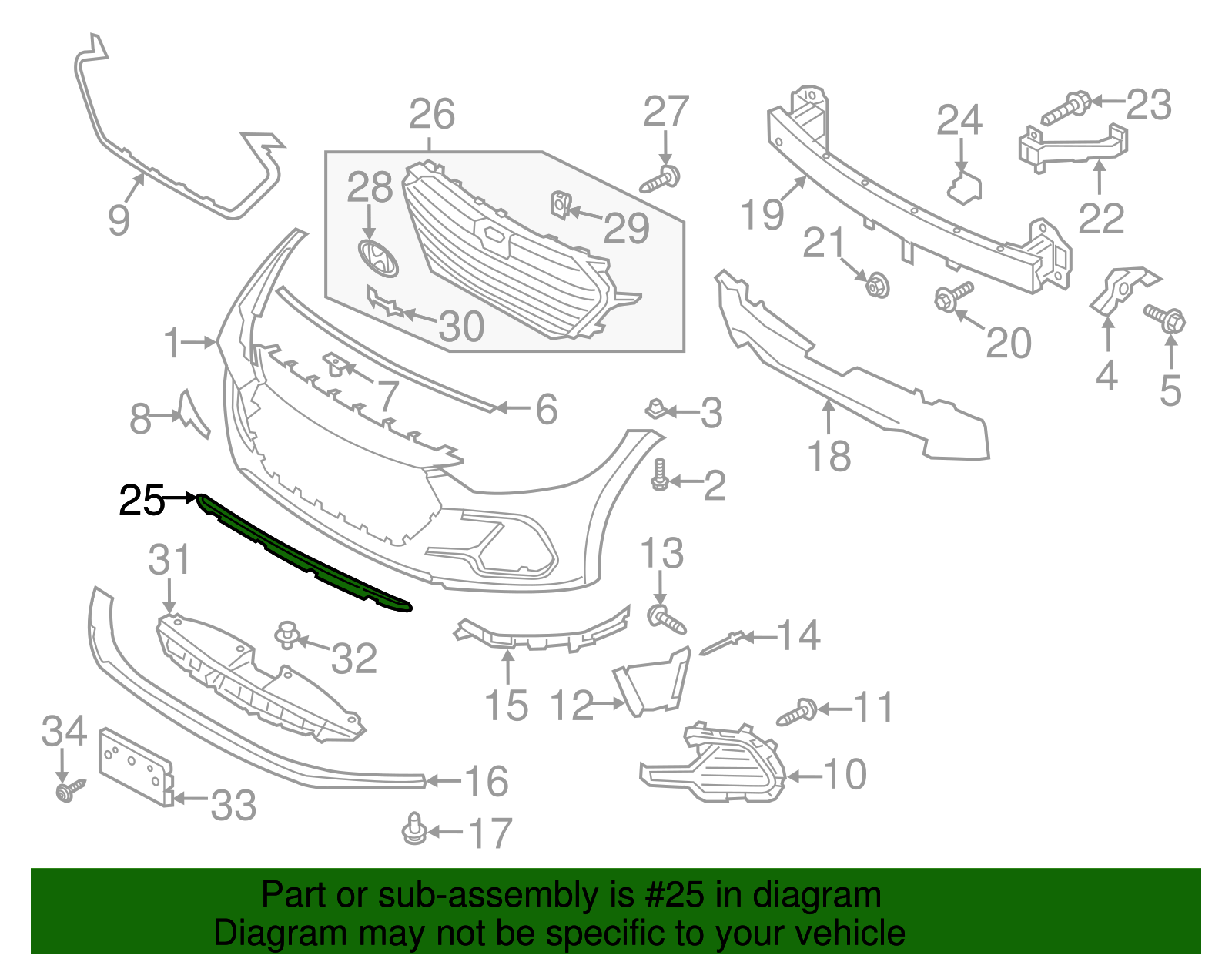 Hyundai - 86561-F2500 - Lower Grille - 2017-2018 Hyundai Elantra | OEM ...