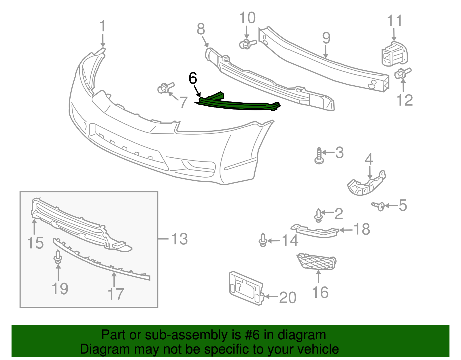 71190-SNA-A00 - 2006-2011 Honda Civic - Beam L Front Bumper (Upper ...