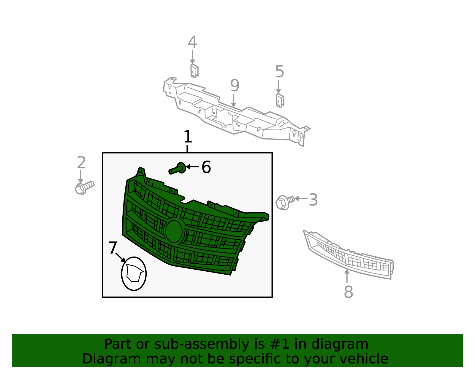 2008-2014 Cadillac Light Silver Front Upper Grille with Bolts and Crest ...