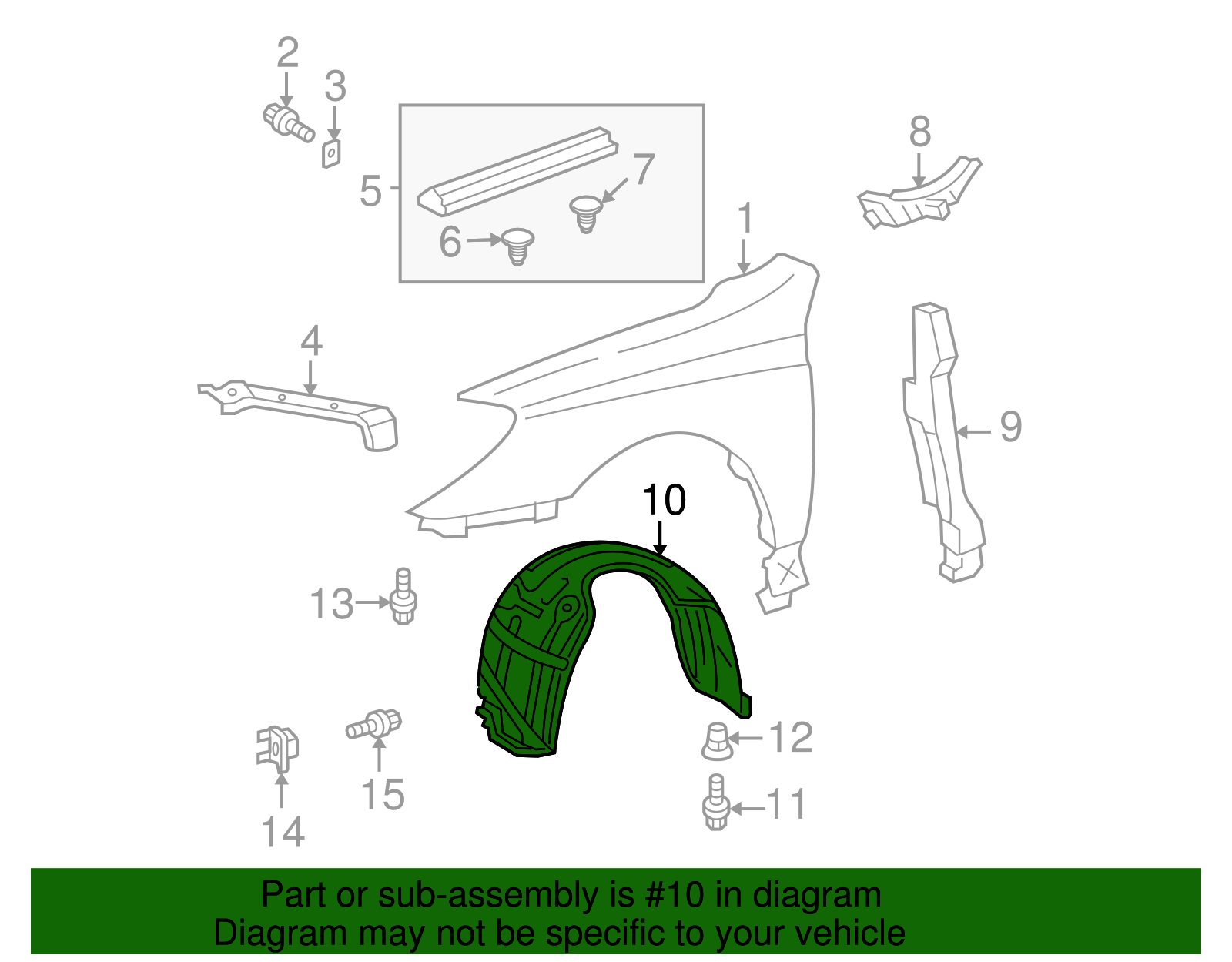 2004-2008 Toyota Solara Fender Liner - DRIVERS SIDE 53876-AA021 ...
