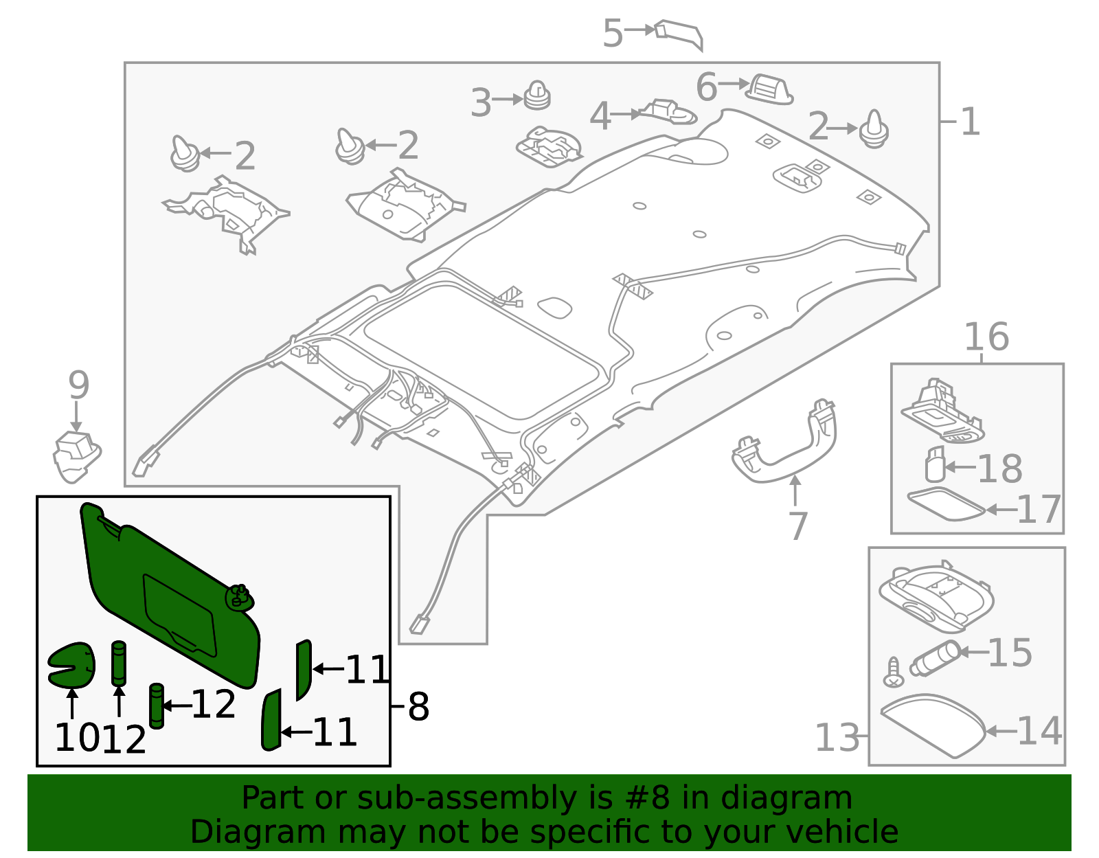 2022-2025 Subaru Outback Sun Visor Assembly 92011AL14BJC | Subaru Parts ...