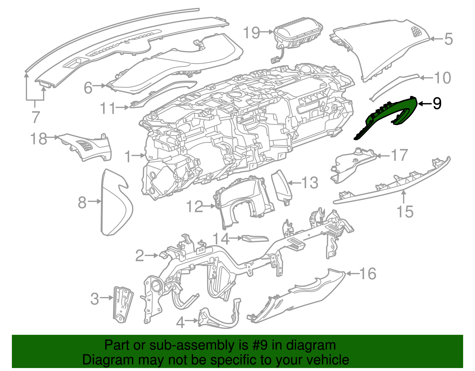 2015-2019 Cadillac Choccachino Instrument Panel Lower Trim Panel ...