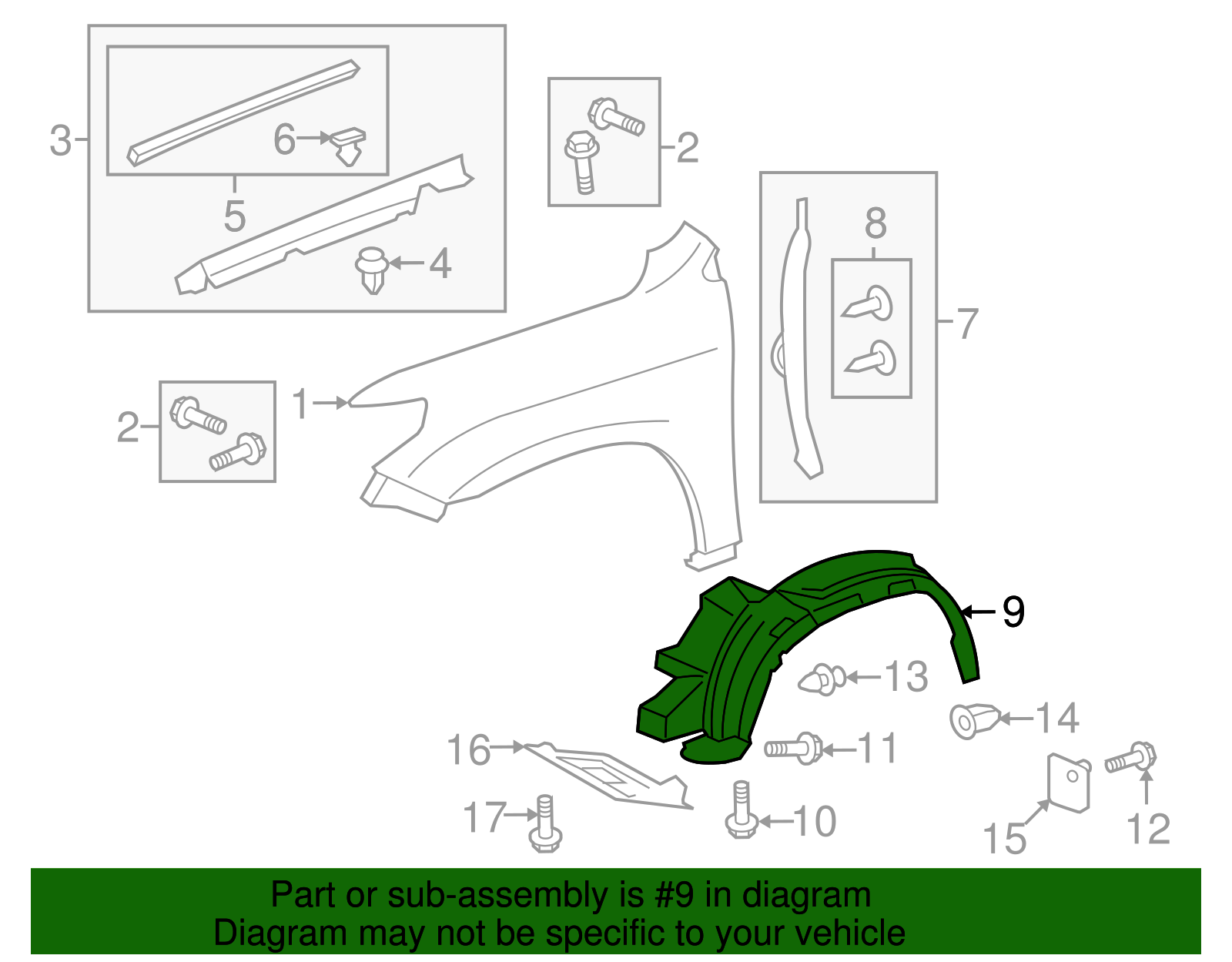2011-2015 Toyota Land Cruiser Fender Liner - PASSENGER SIDE 53875-60121 ...