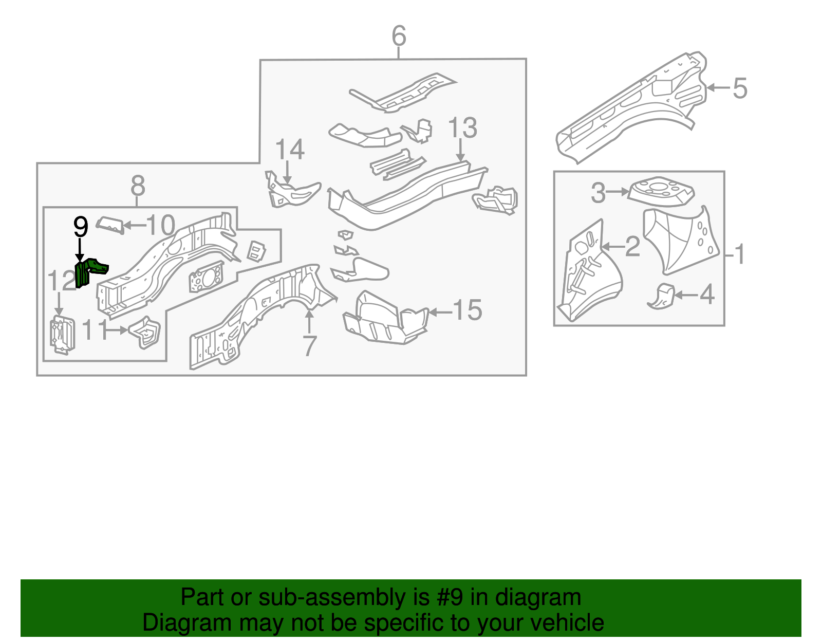 2010-2017 GM Driver Side Front Engine Compartment Rail Front ...