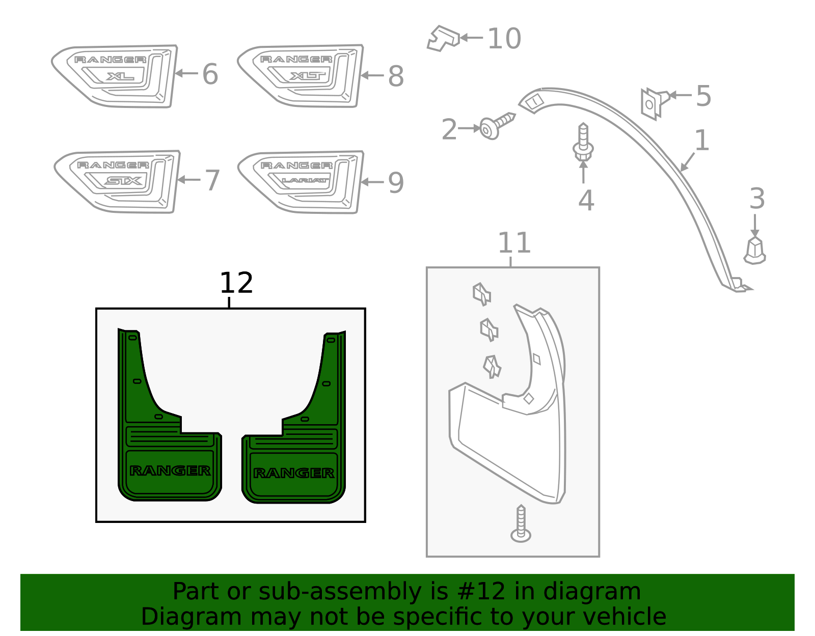 2019-2023 Ford Ranger Splash Guards, Gatorback, Front Pair VKB3Z-16A550 ...