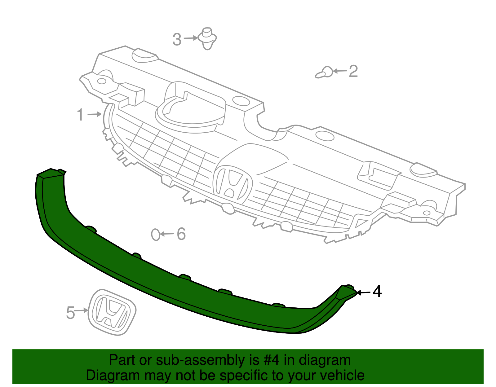 71122-S5P-A02ZA - 2005 Honda Civic - Molding Front Grille *B529P* (Fiji ...
