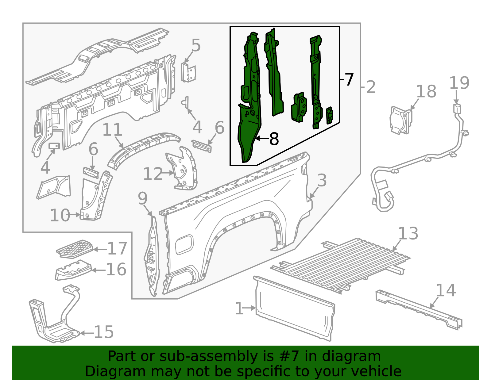 2020-2025 Chevrolet Passenger Side Pickup Box Side Panel Rear Inner ...