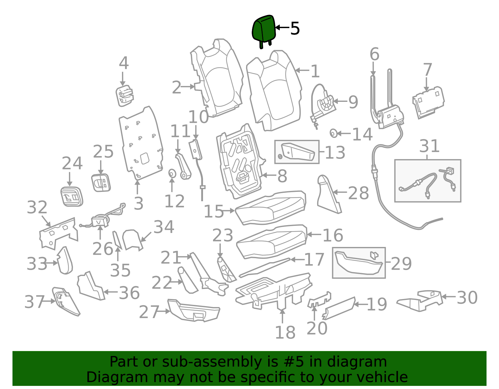 20924496 - Dark Titanium Rear Seat Head Restraint GM 2011-2012 ...