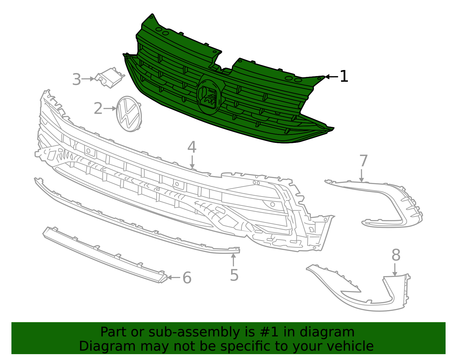 2022-2024 Volkswagen Tiguan Upper Grille 5NN-853-651-AE-ZLL | VW Direct ...