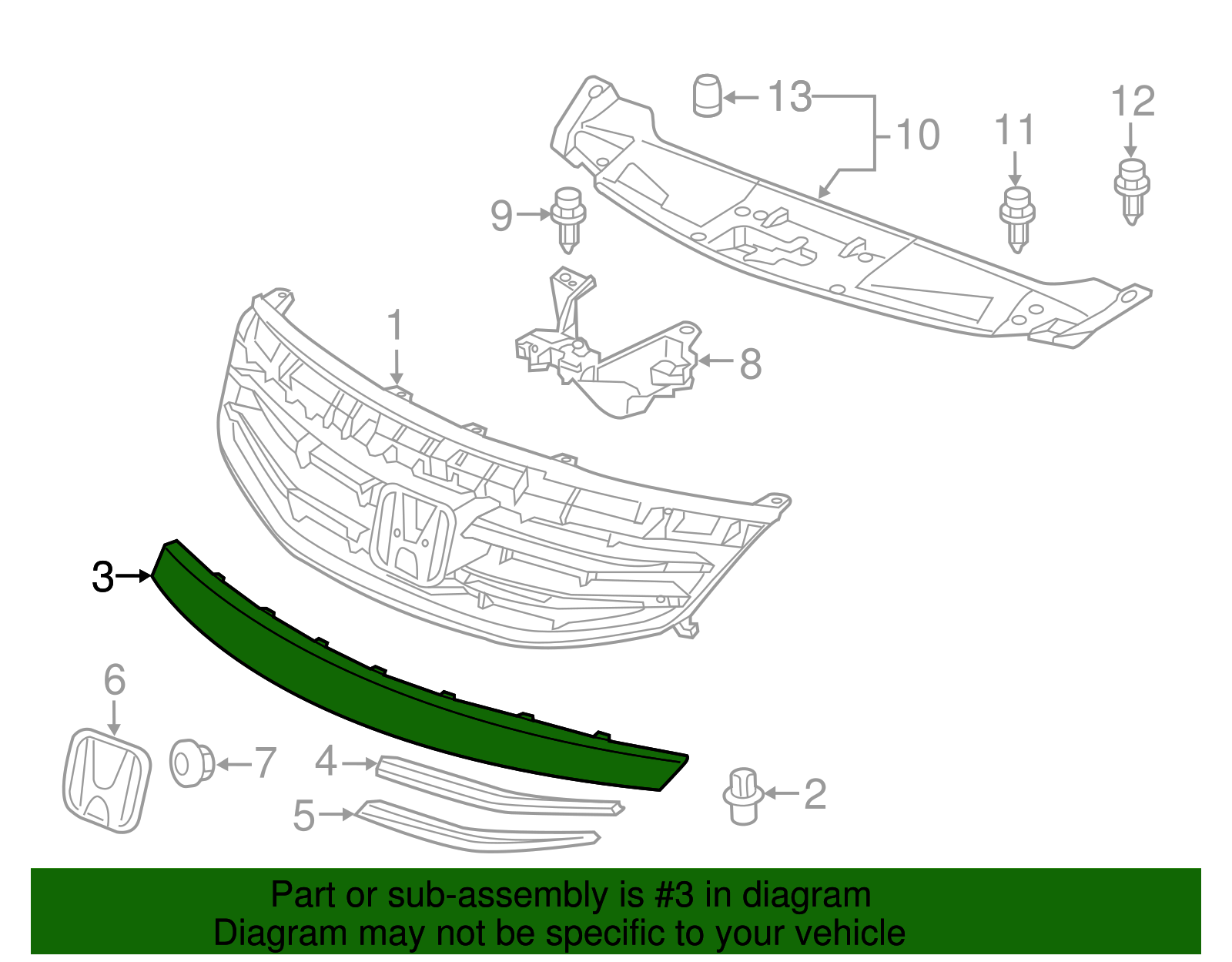 71125-TA0-A11 - 2011-2012 Honda Accord - Molding Front Grille (Upper) | Honda Car Parts Direct
