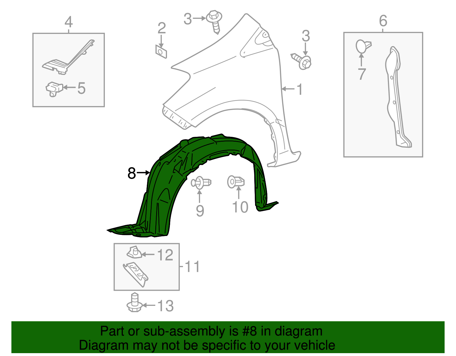 2012-2014 Toyota Yaris Fender Liner - PASSENGER SIDE 53805-52080 ...