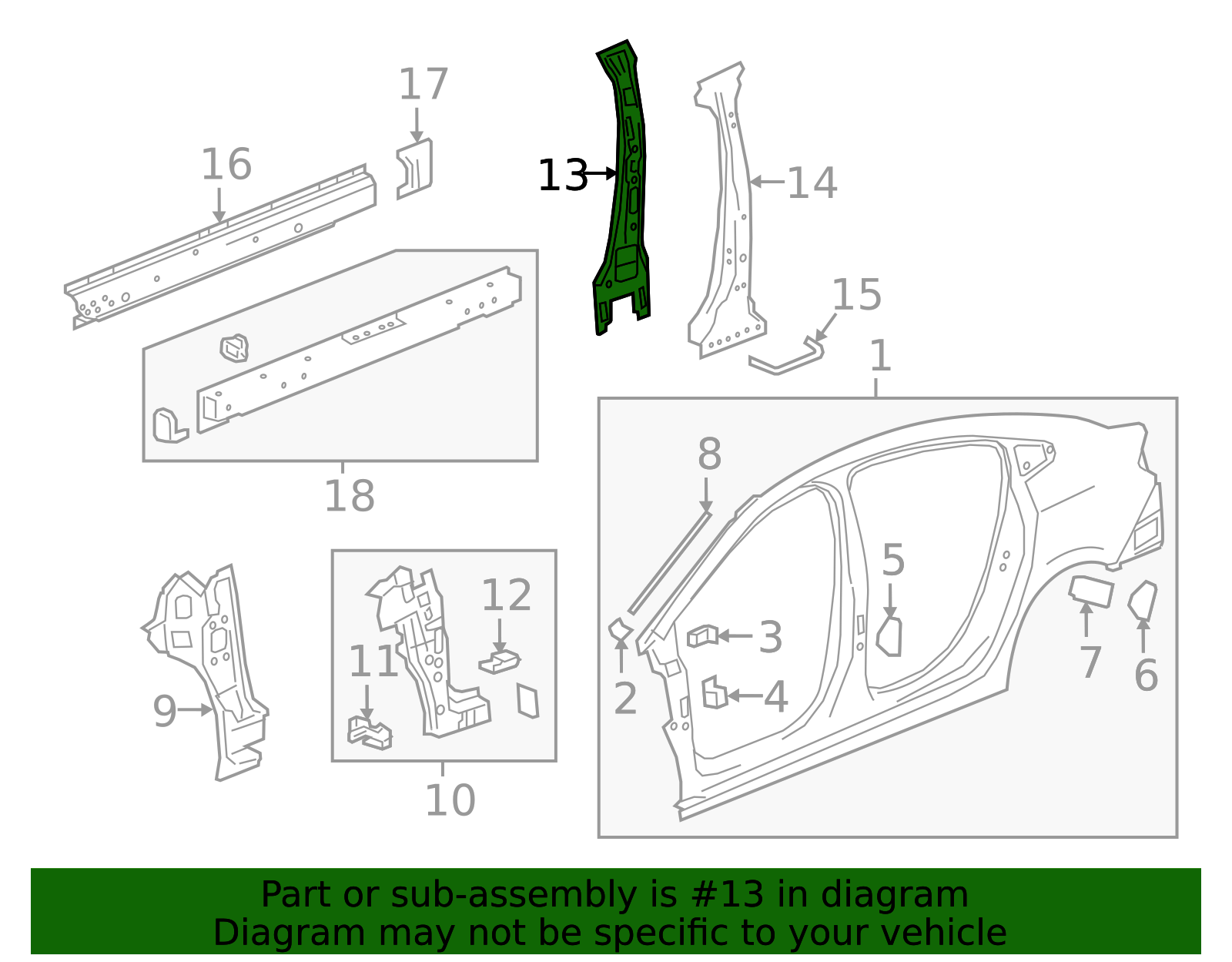 2016-2019 Chevrolet Cruze Driver Side Inner Center Pillar Panel with ...