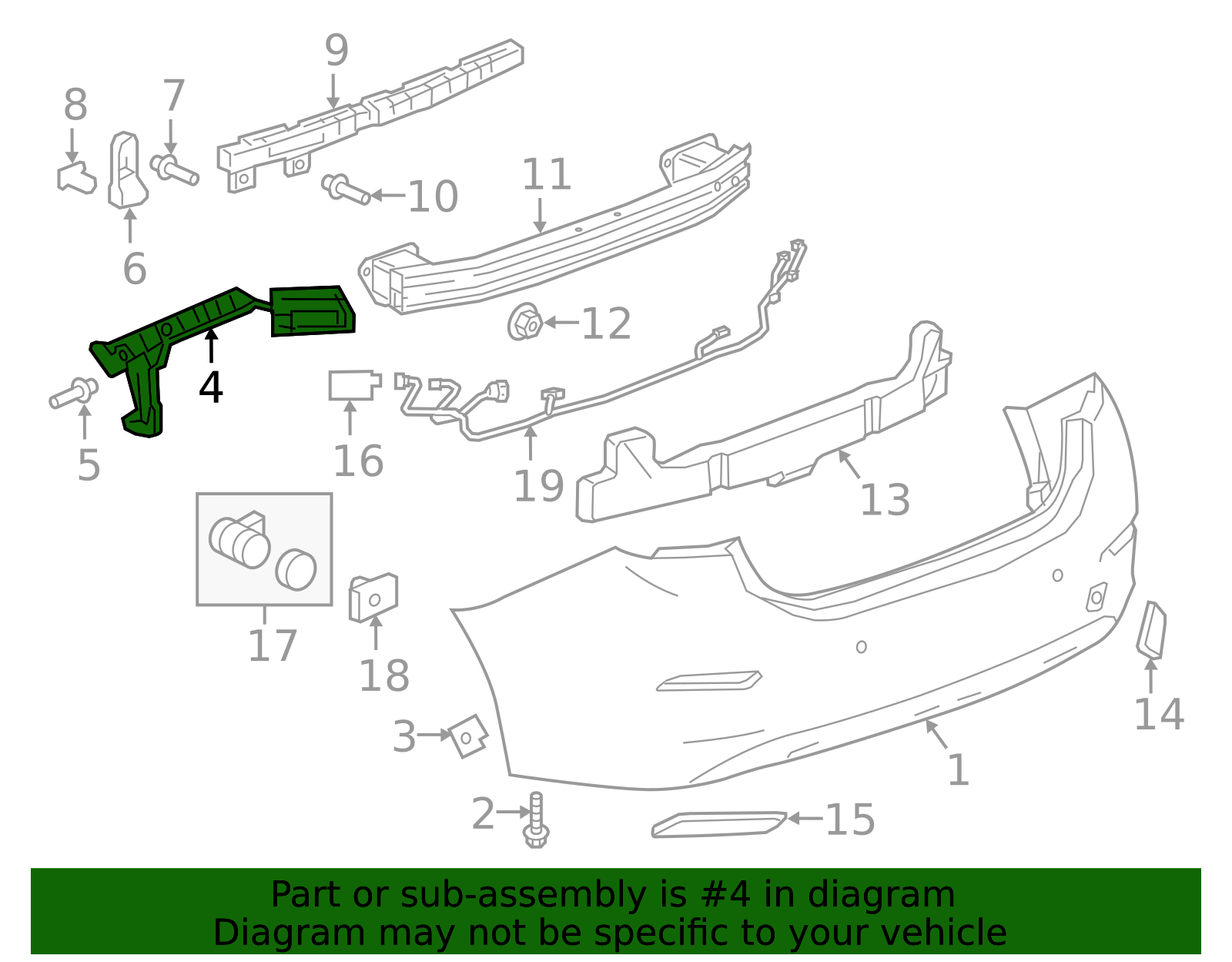 2016-2019 Chevrolet Cruze Rear Passenger Side Bumper Fascia Guide ...