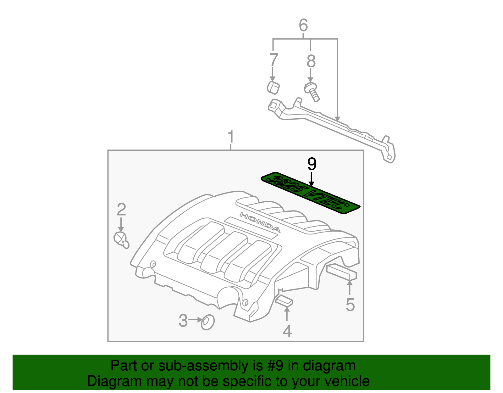 17125-RGL-A00 - Engine Cover Emblem 2005-2010 Honda Odyssey | Honda ...