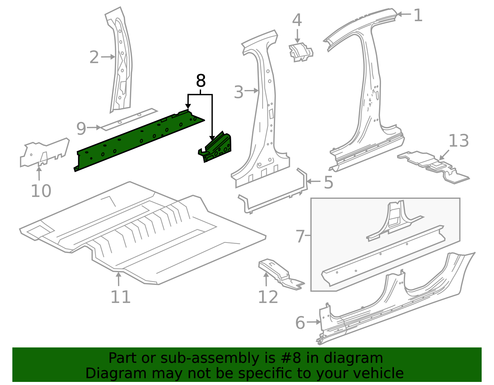 2011 Buick Regal Driver Side Rocker Outer Panel Reinforcement 13321814 ...