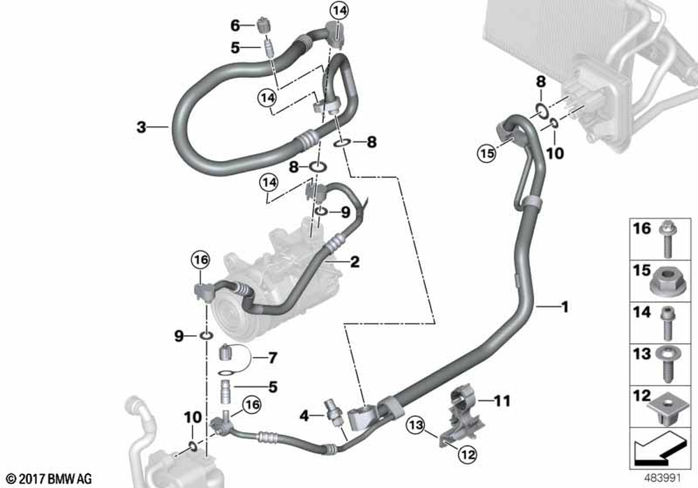 64539354553 - BMW Pressure Hose Assembly Compressor-Condenser 2017-2019 ...