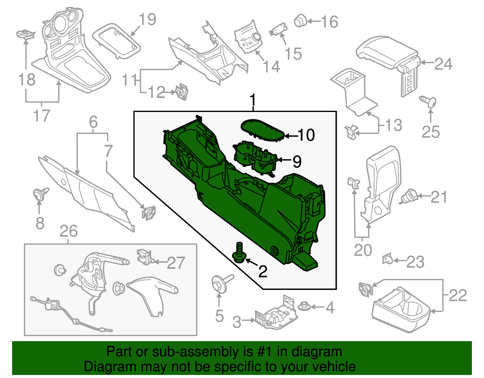 2014-2019 Ford Fiesta | Console Base | D2BZ-58045A36-BD | Walls' Ford Parts