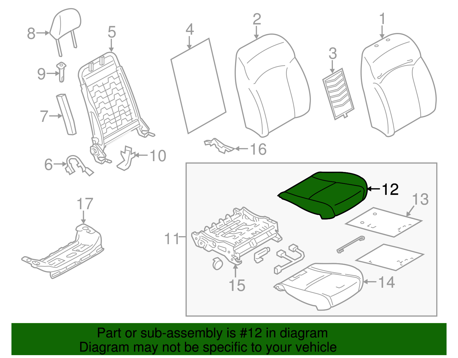 2012-2017 Subaru Cushion Cover 64140FJ414VH | Subaru Parts Store