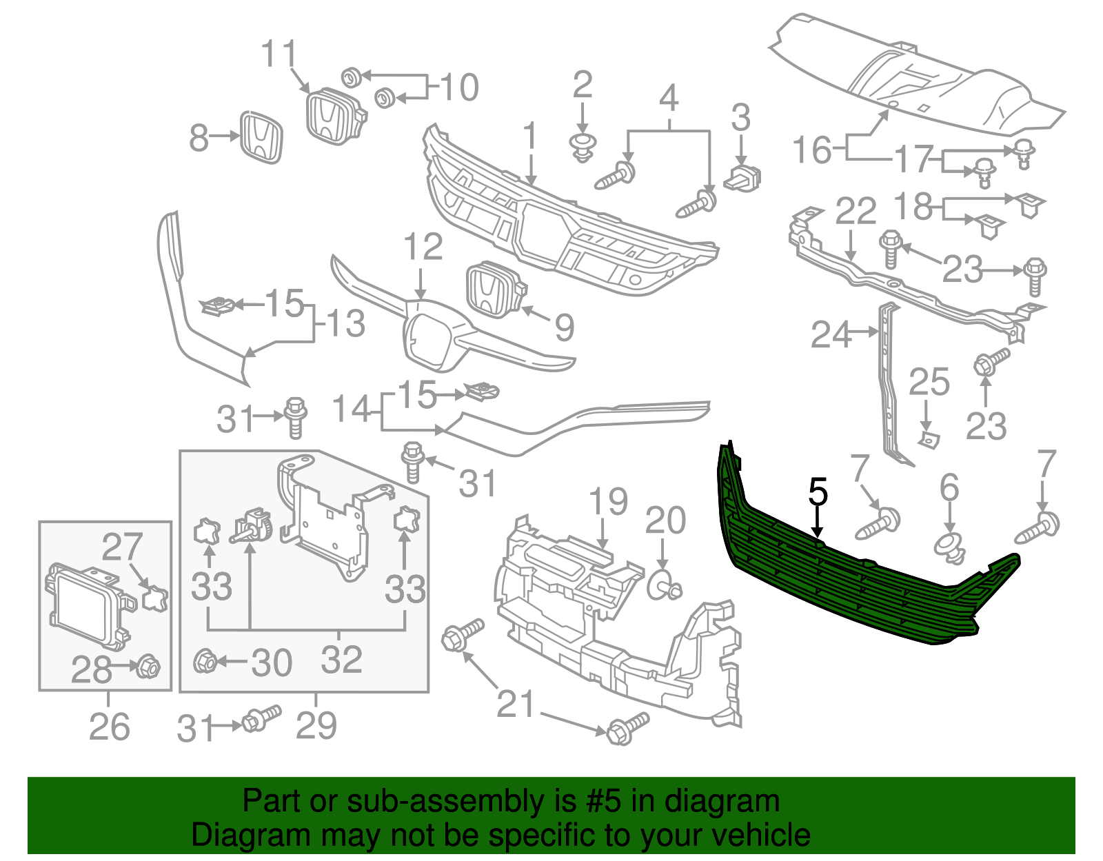 2018-2020 Honda Odyssey Outer Grille 71123-THR-A01 | OEM Parts Online