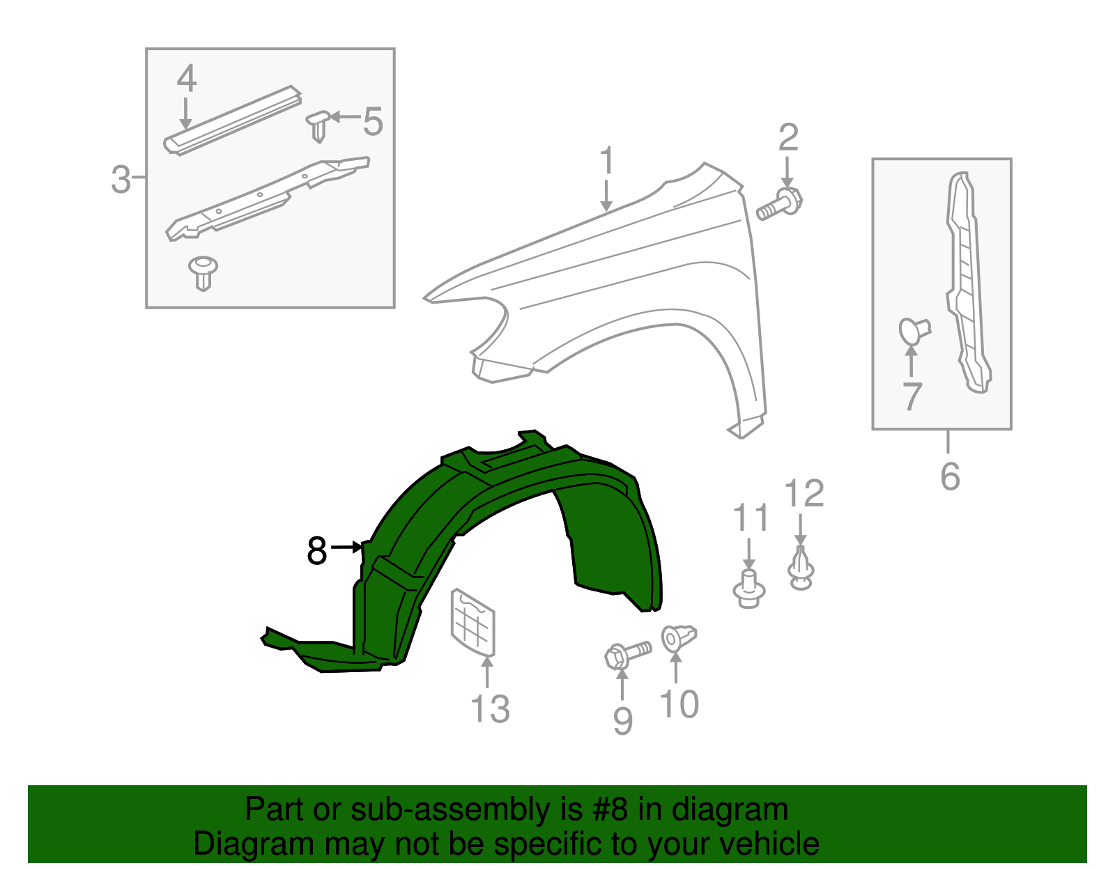 2008-2010 Toyota Highlander Fender Liner - DRIVERS SIDE 53806-0E050 ...
