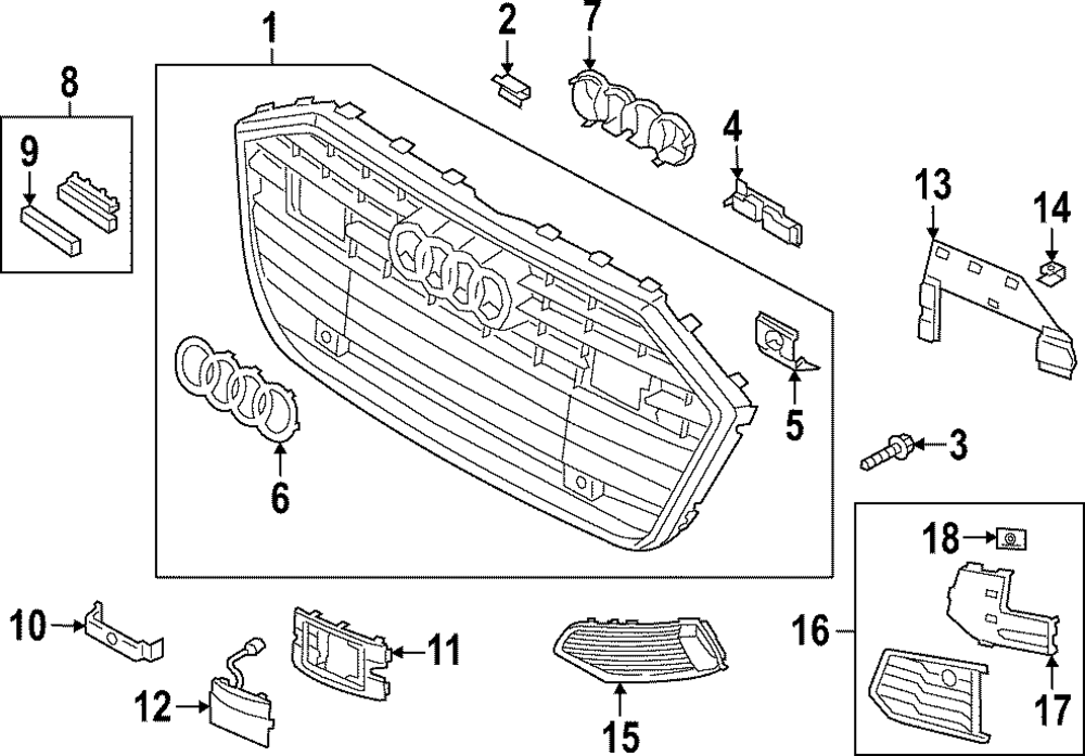4K0-807-399 - Center Grille Retainer Bracket 2019-2023 Audi A6 Quattro ...