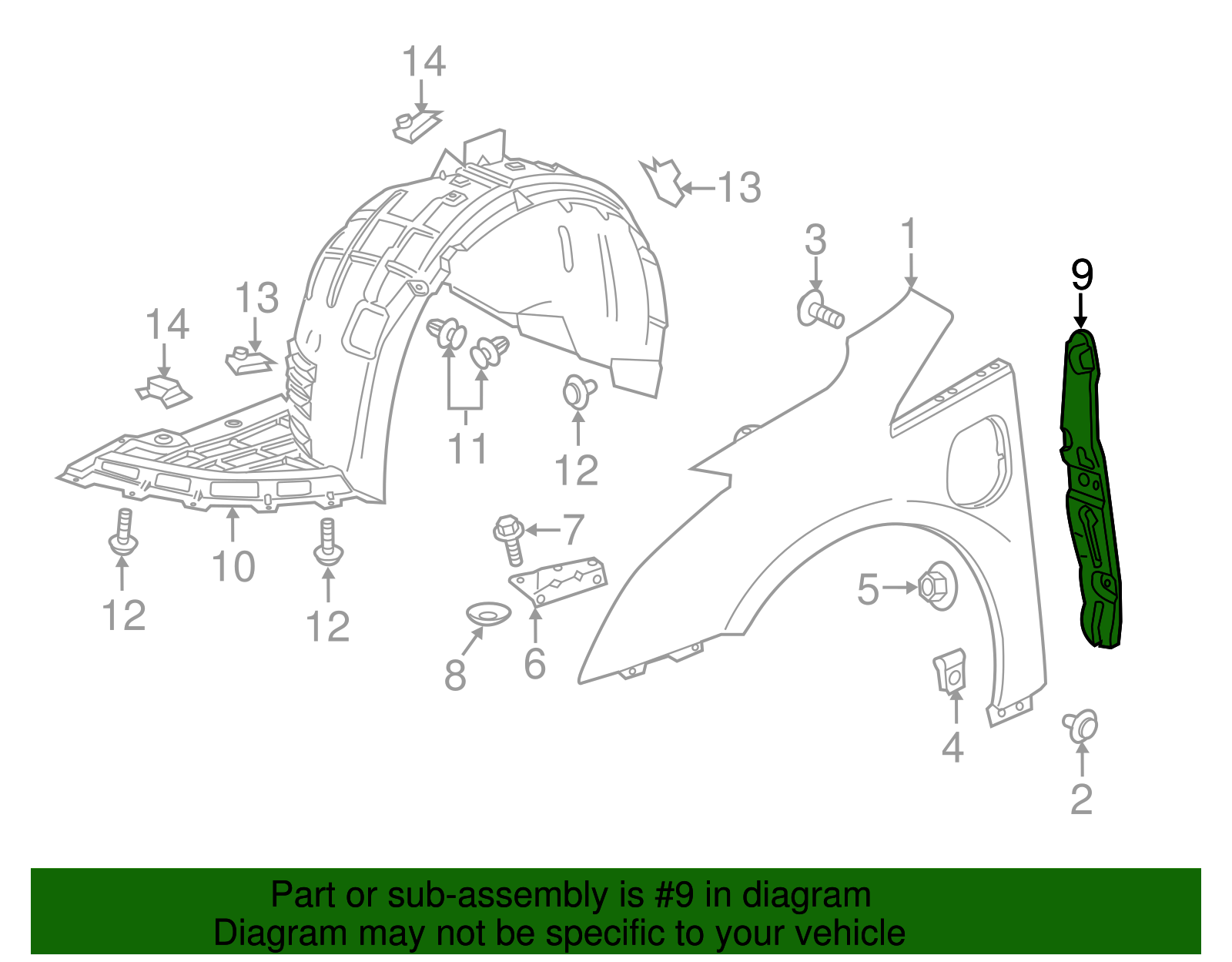 2014-2016 Cadillac ELR Passenger Side Front Fender Insulator 22905518 ...