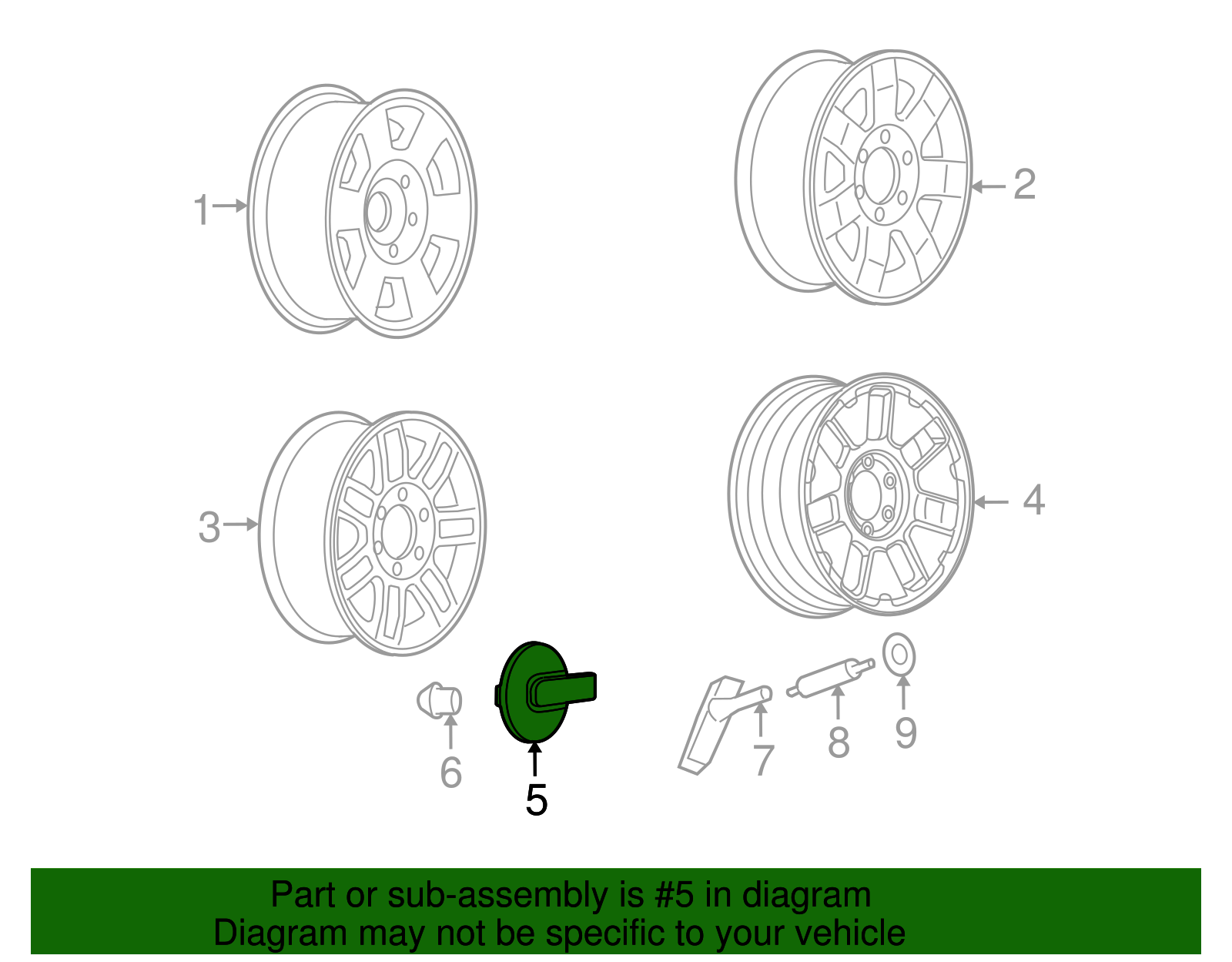 09597233 - Button Style Center Cap with Hummer Logo 2006-2010 Hummer H3 ...