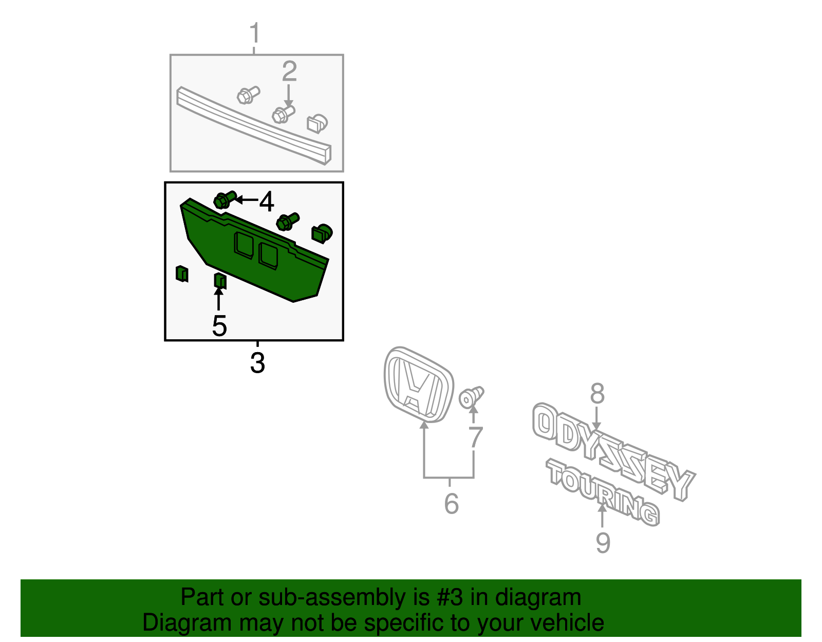 74891-SHJ-A91ZJ - 2005-2007 Honda Odyssey - Garnish Rear License ...