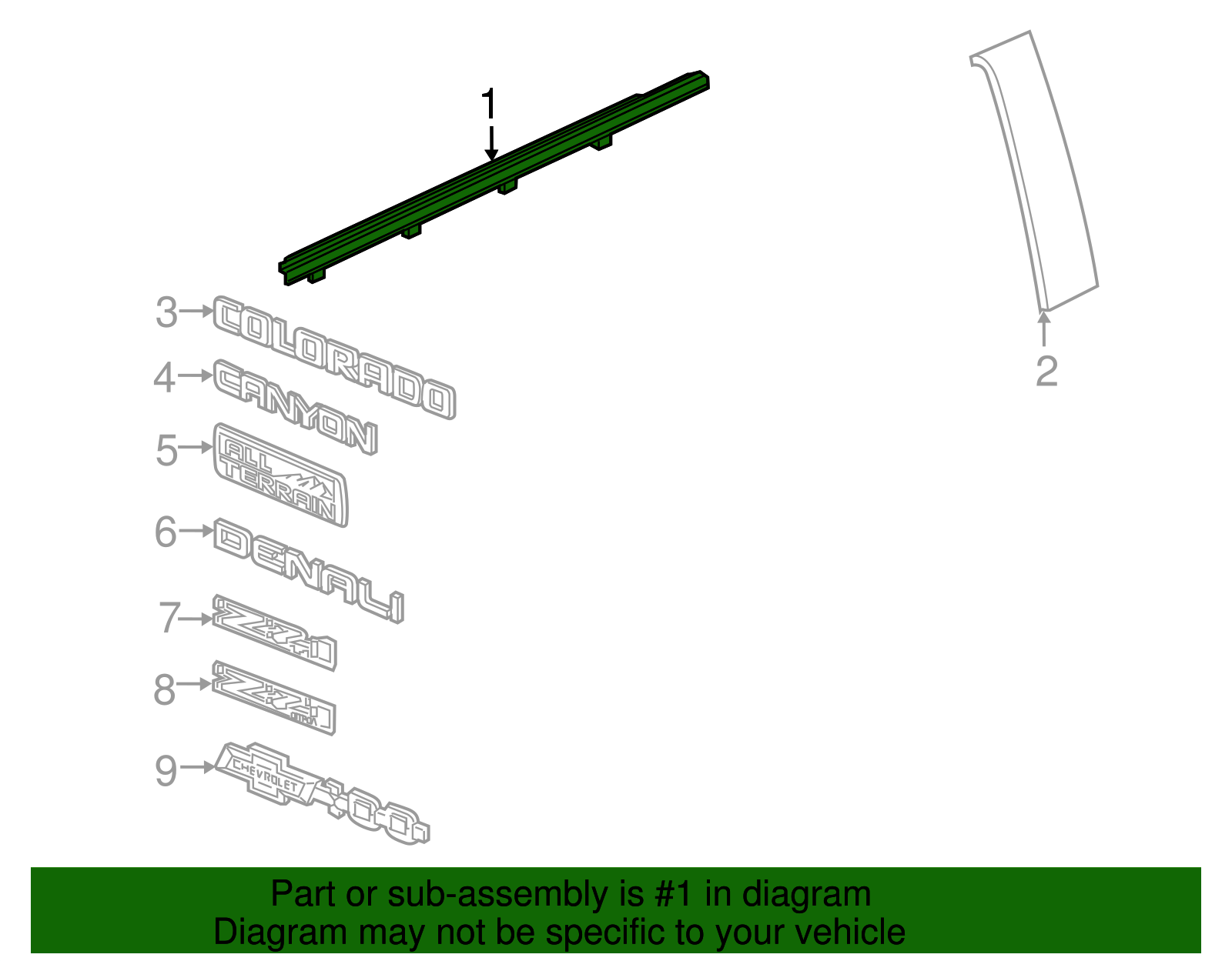2015-2022 GM Passenger Side Front Door Window Belt Molding 23217185 ...