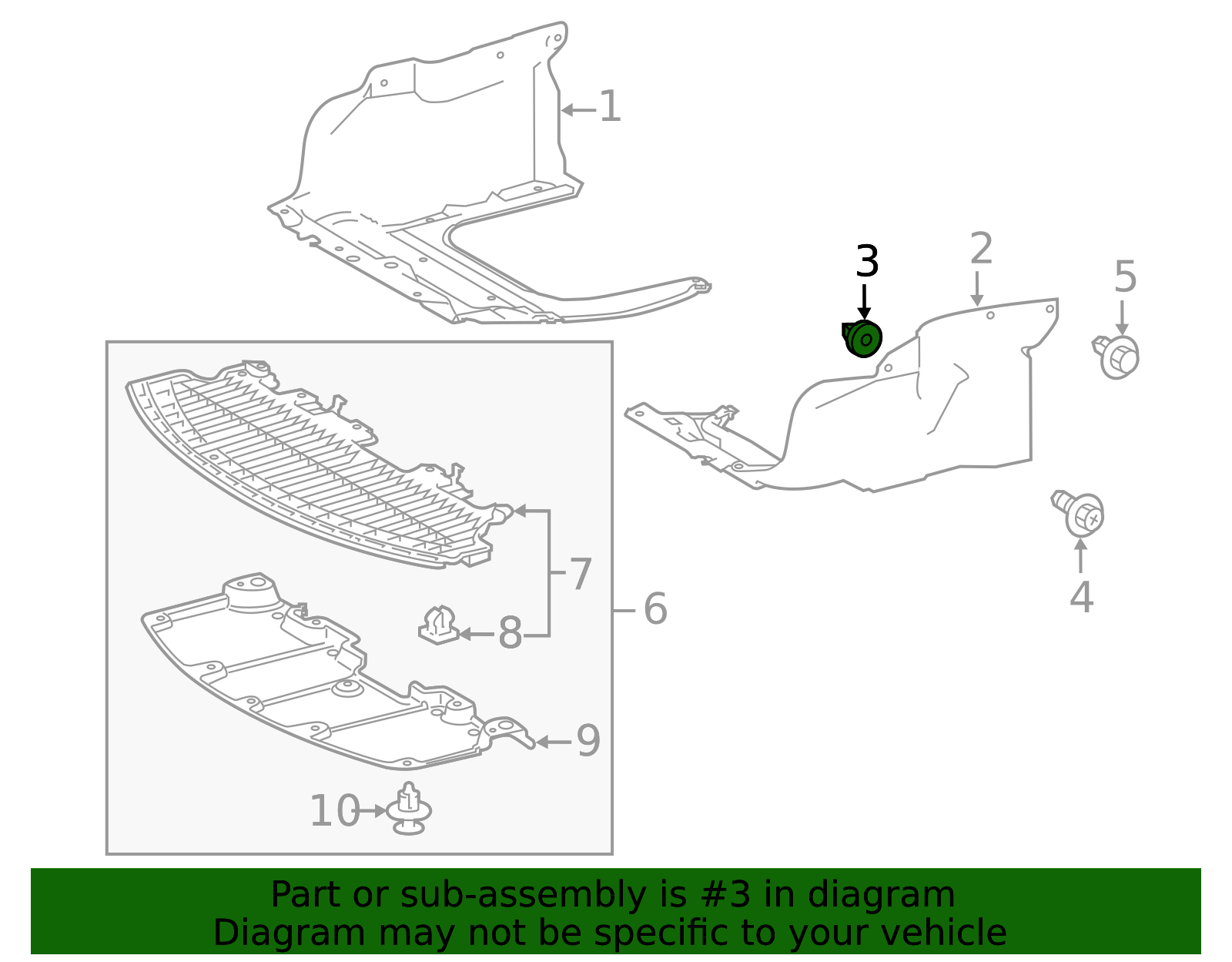 2009-2019 Toyota Radiator Support Splash Shield Grommet 90189-A0009 ...