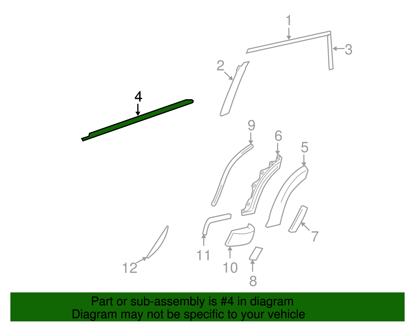 75730-0R011 - Door Belt Molding (Right, Rear) - 2006-2012 Toyota RAV4 ...
