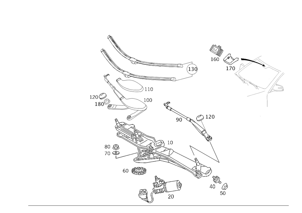 2000-2006 Mercedes-Benz Wiper Arm 220-820-35-44 | Mercedes-Benz Parts