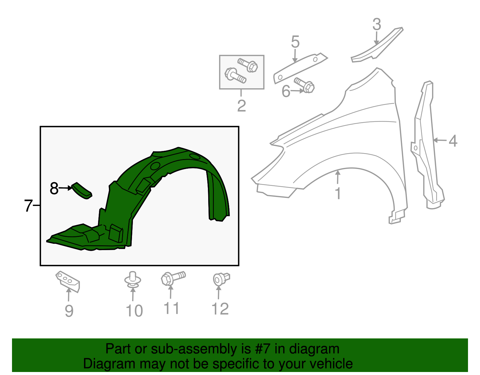 2009-2013 Toyota Matrix Fender Liner - PASSENGER SIDE 53875-02250 ...