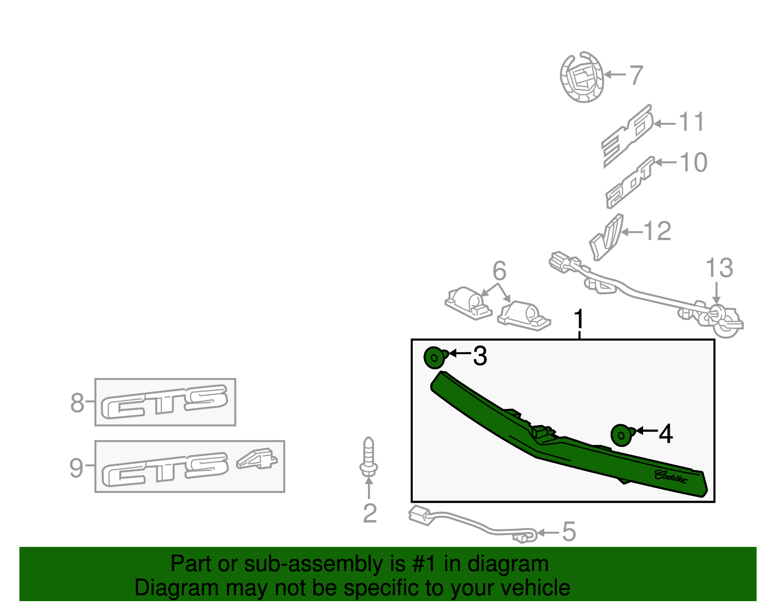 2014 Cadillac CTS Galvano Silver Deck Lid Center Applique 22912160 GM ...