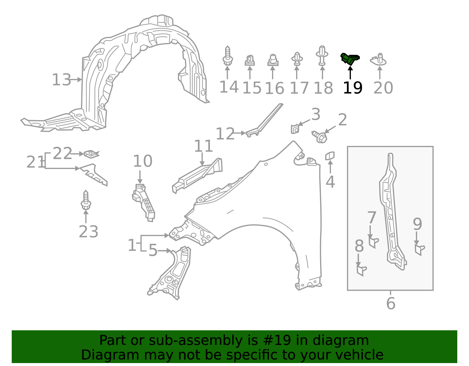Genuine Toyota Retainer, Front Fender Liner part# 53879-02150 for 2018 ...