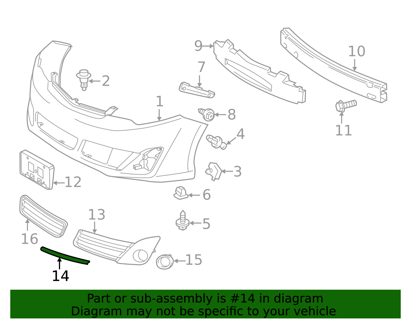 2012-2014 Toyota Camry Molding Front Bumper - PASSENGER SIDE 52712 ...