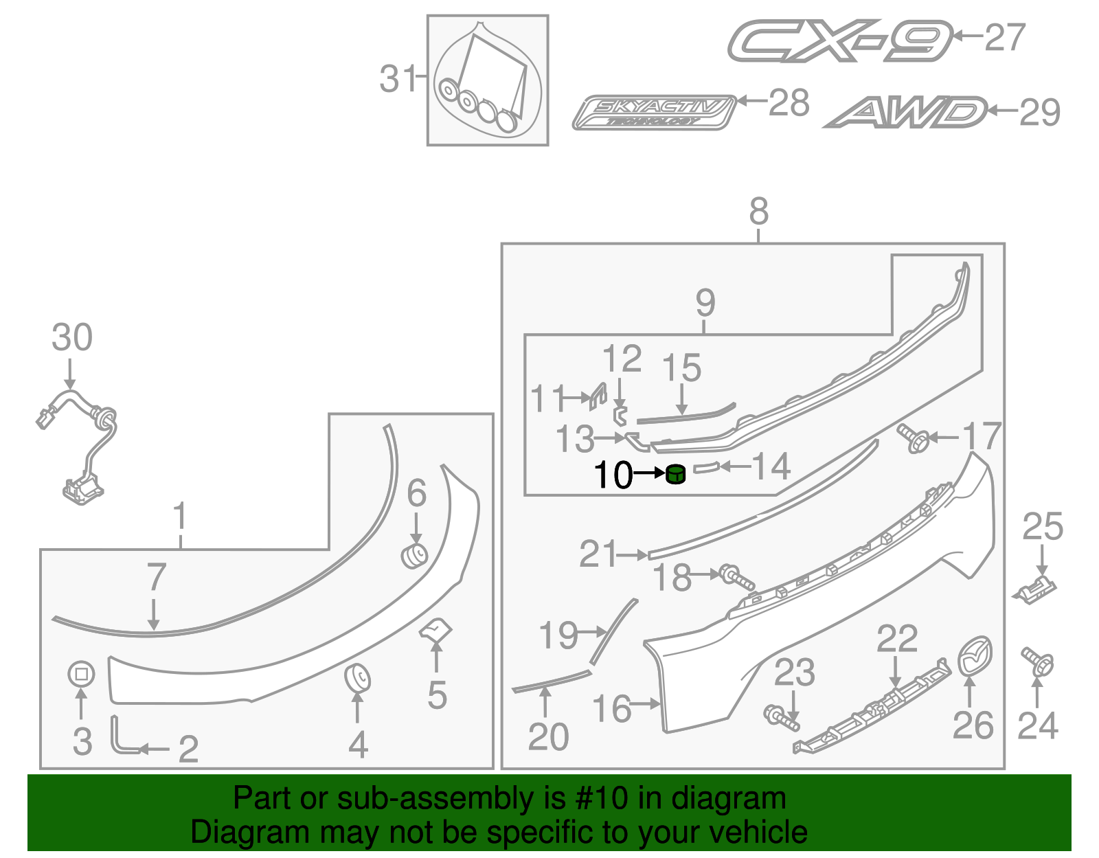 TK48-64-345 - Molding Clip - 2016-2020 Mazda CX-9 | Mazda Parts Factor