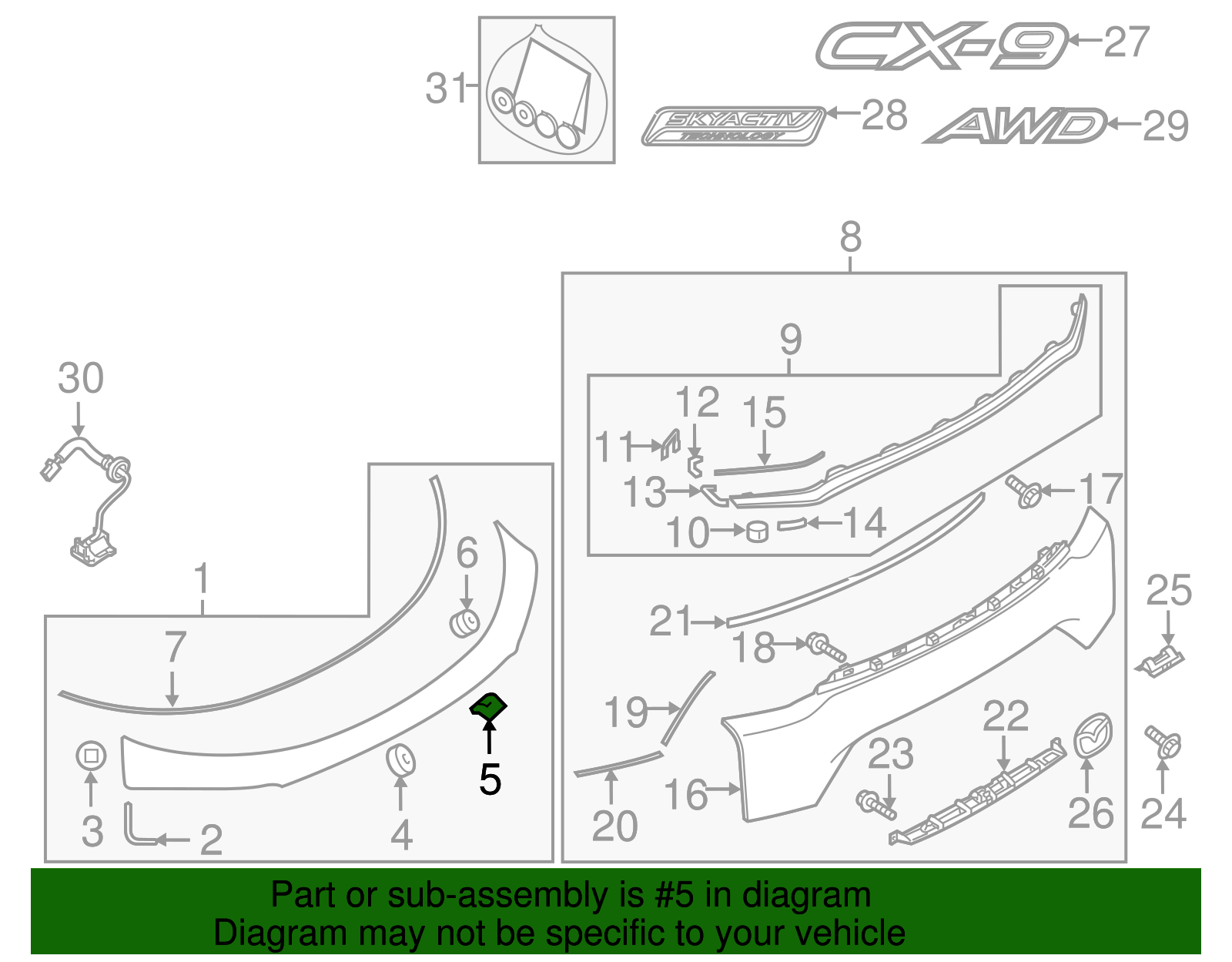 2016-2023 Mazda CX-9 | Upper Molding Retainer Clip | D09W-50-M38A ...