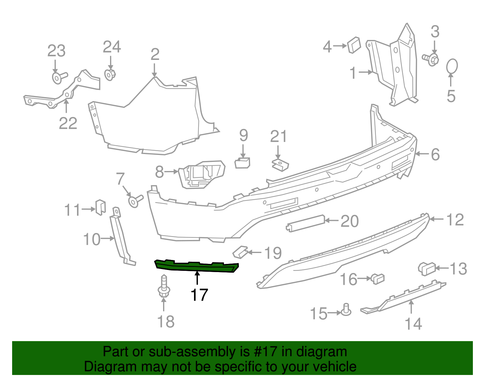 2017-2019 GMC Acadia Anthracite Rear Bumper Fascia Molding 84109984 ...