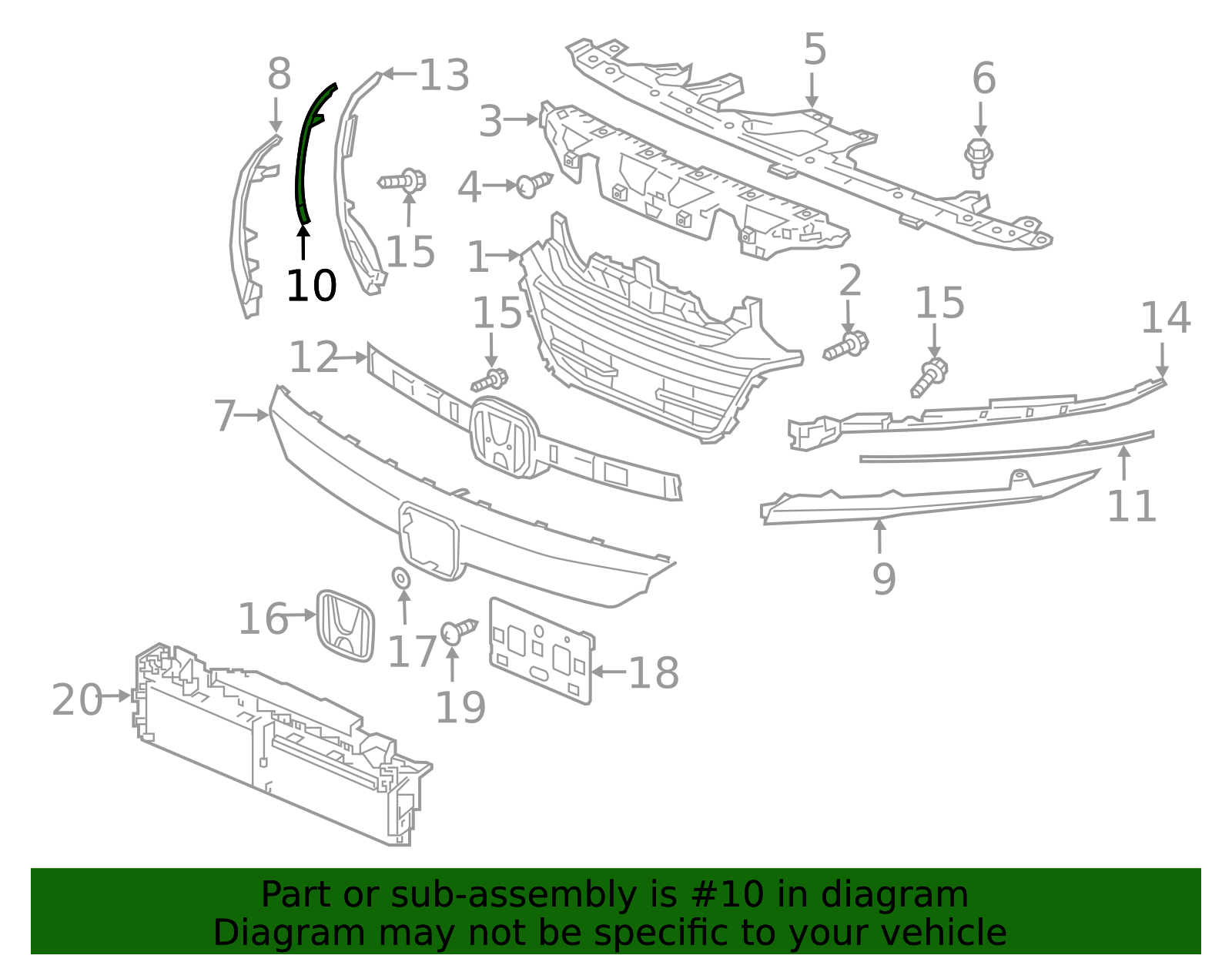 71124-TVA-A00 - 2018-2020 Honda Accord - Rubber R Front Grille Seal ...