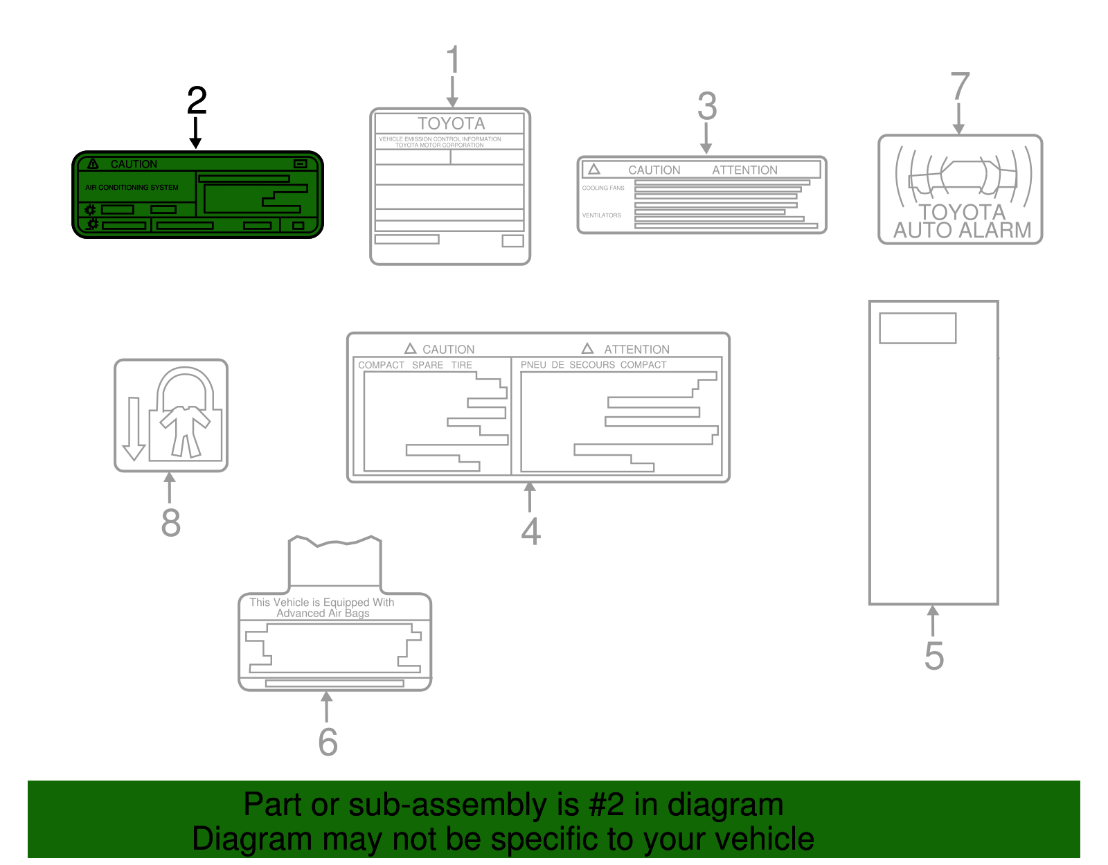 Genuine Toyota AC Label part# 88723-02230 for 2014-2019 Toyota Corolla ...
