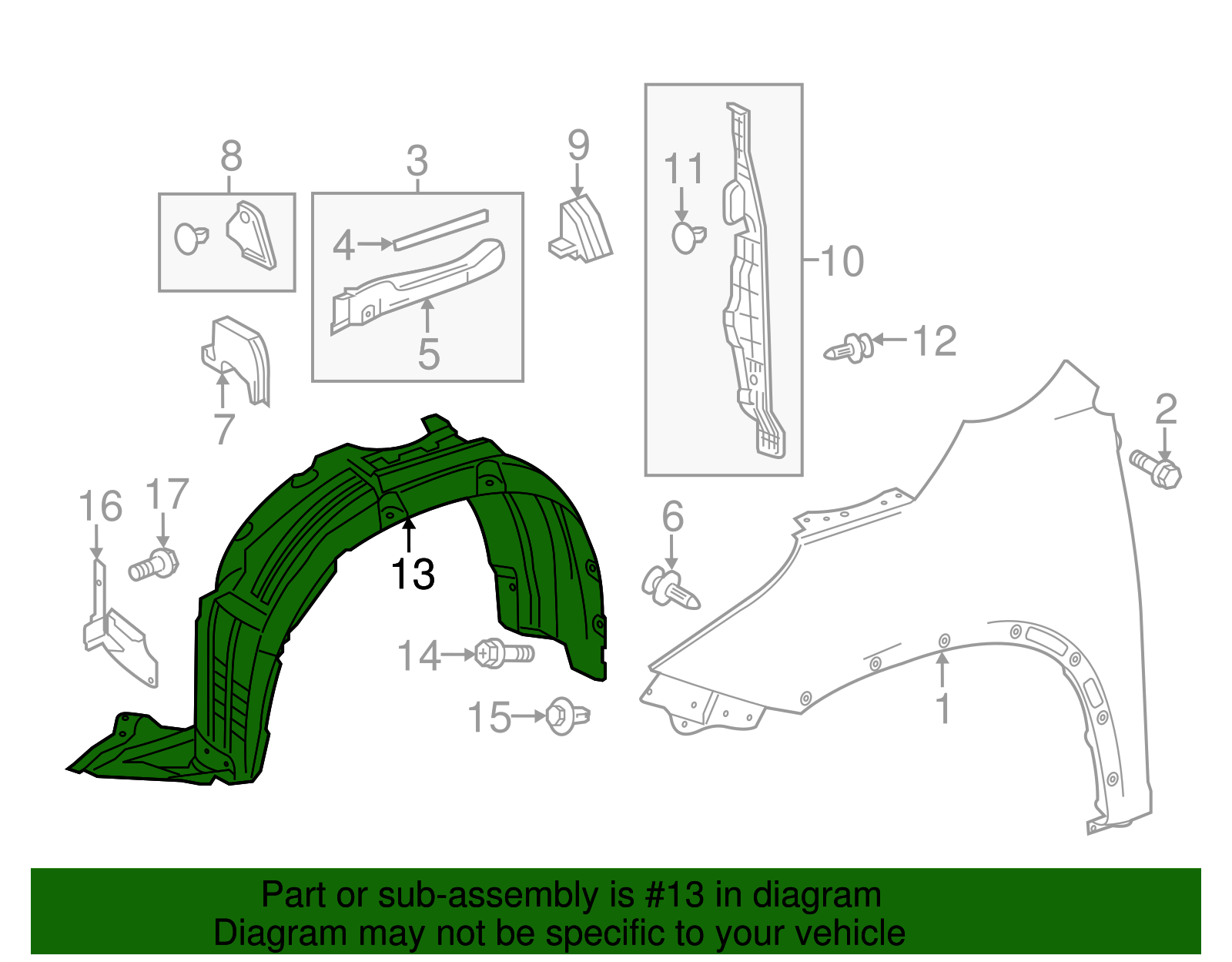 2014-2019 Toyota Highlander Fender Liner - PASSENGER SIDE 53805-0E110 ...